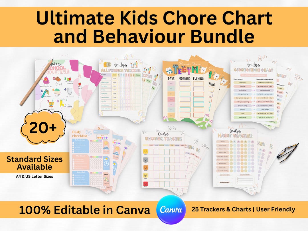 Editable Kids Chore Chart Bundle – Daily Checklist for ADHD and Autism ...