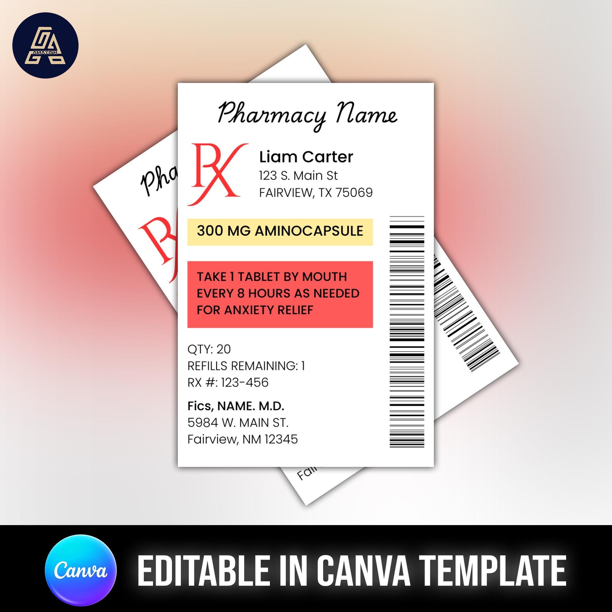 Prescription Label Template, Custom Prescription Bottle Label, RX ...