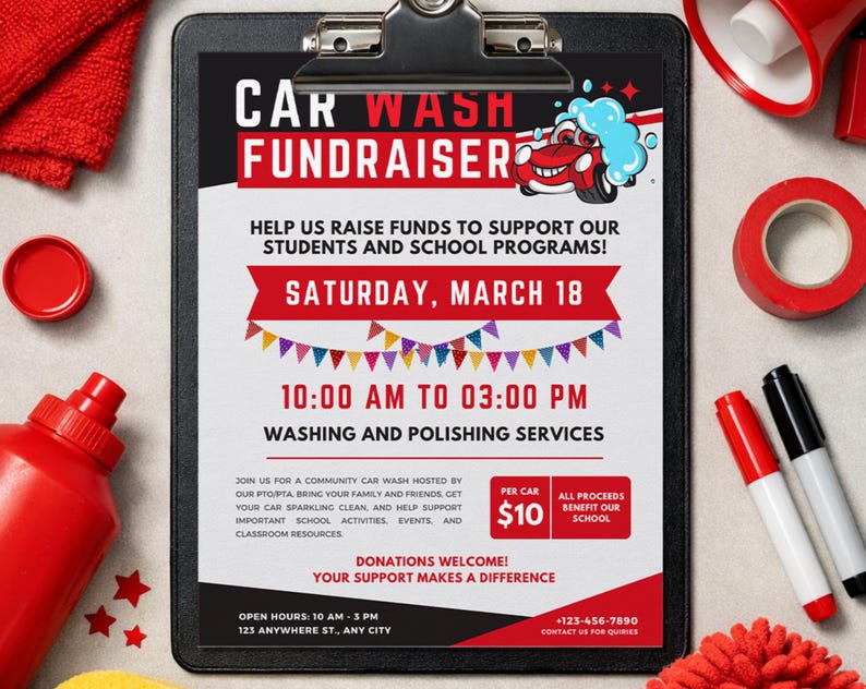 Editable Car Wash Fundraiser Flyer Template - School PTO PTA Car Wash ...
