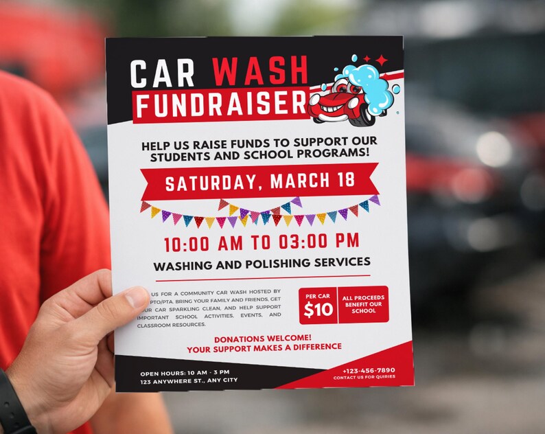 Editable Car Wash Fundraiser Flyer Template - School PTO PTA Car Wash ...