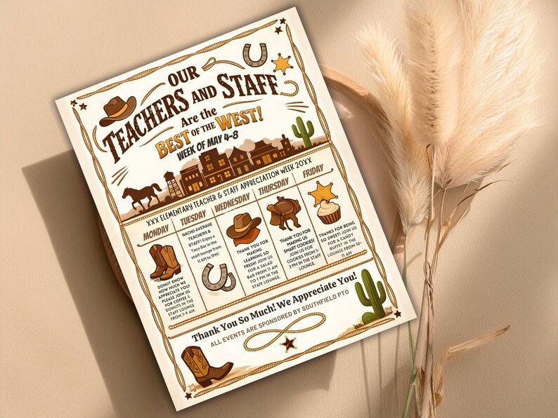 Western Teacher Appreciation Week Itinerary Flyer (canva Template) - Etsy