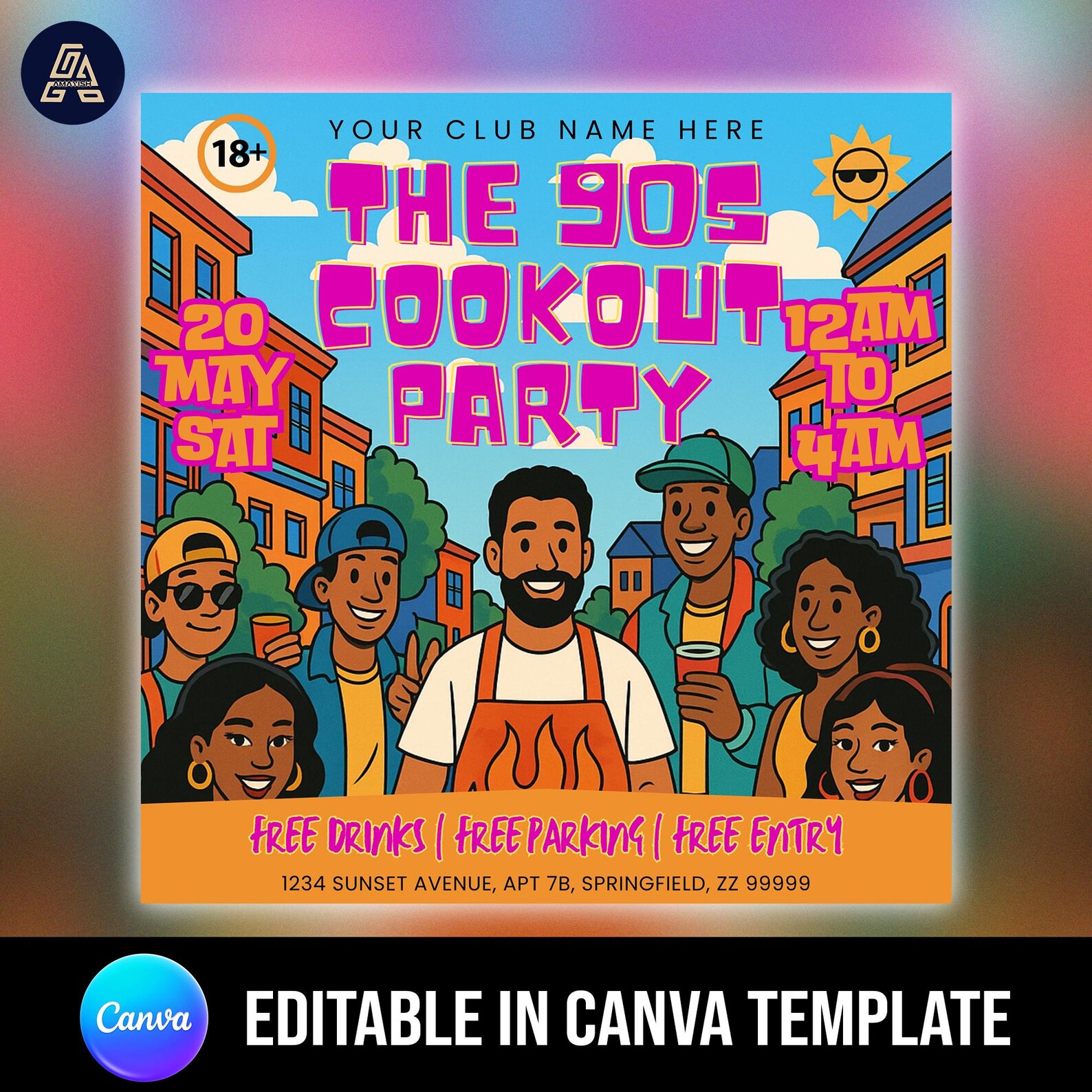 90s Cookout Party Flyer, Summer Event Template (canva Editable) - Etsy