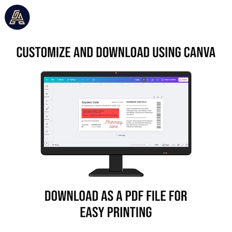 Custom Prescription Bottle Label Template, Party Favor (canva Editable ...