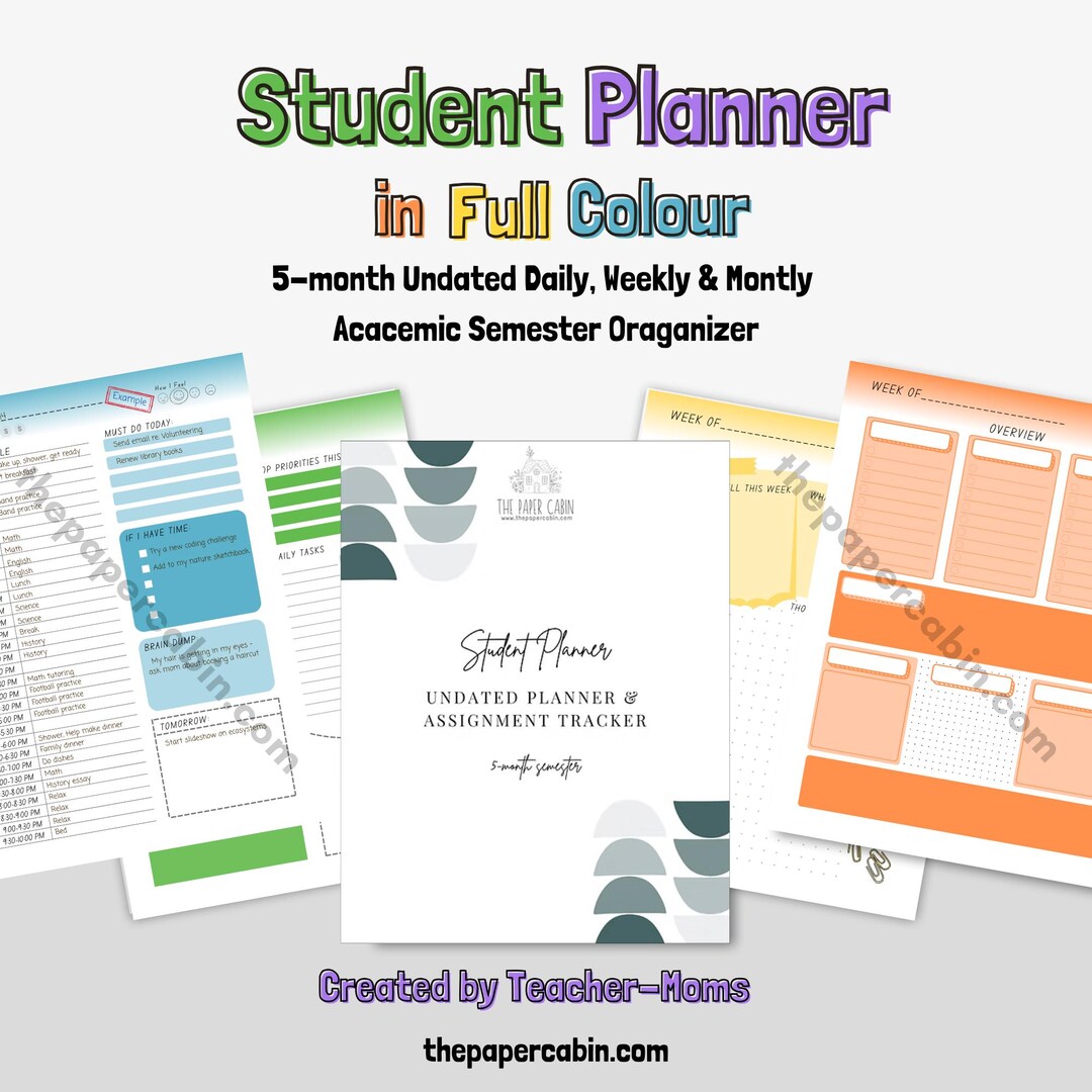 Student Planner Printable Undated Daily, Weekly, Monthly Academic ...