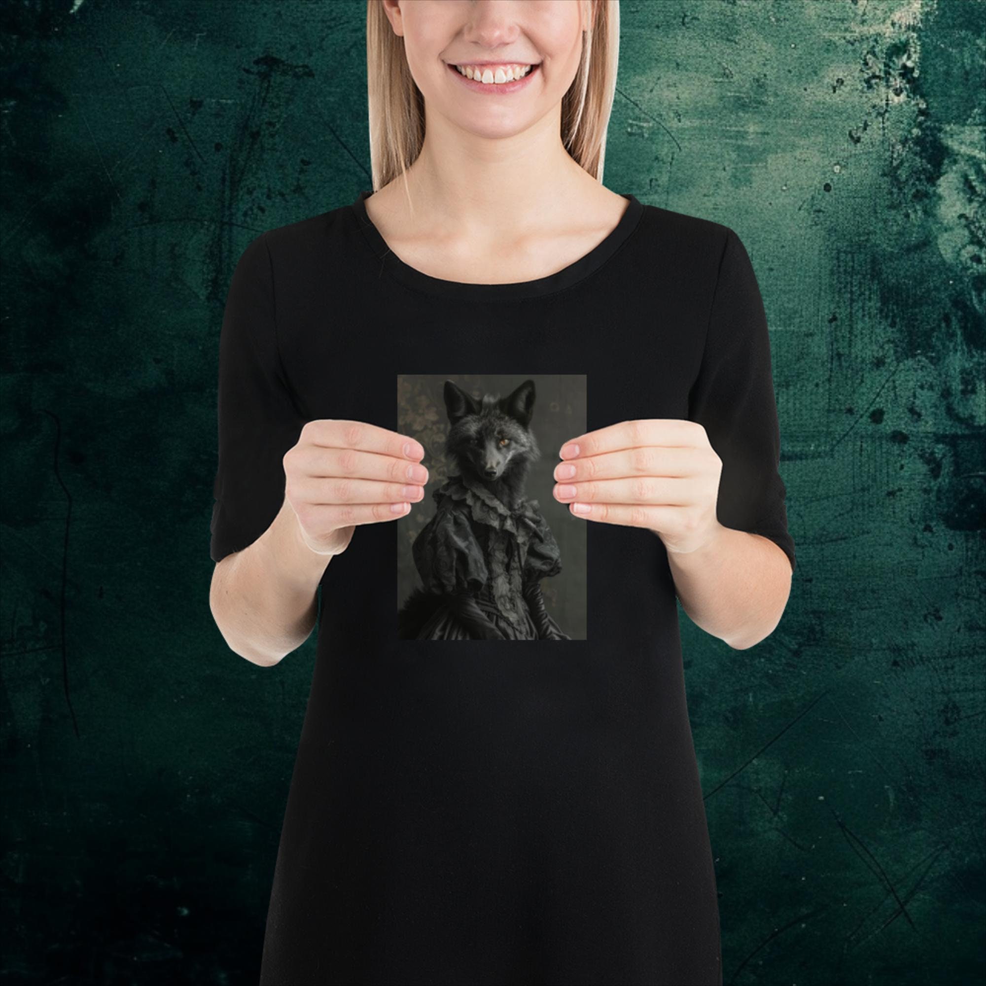 Gothic Black Fox in Dress, Vintage Poster, Art Poster Print, Home Decor ...