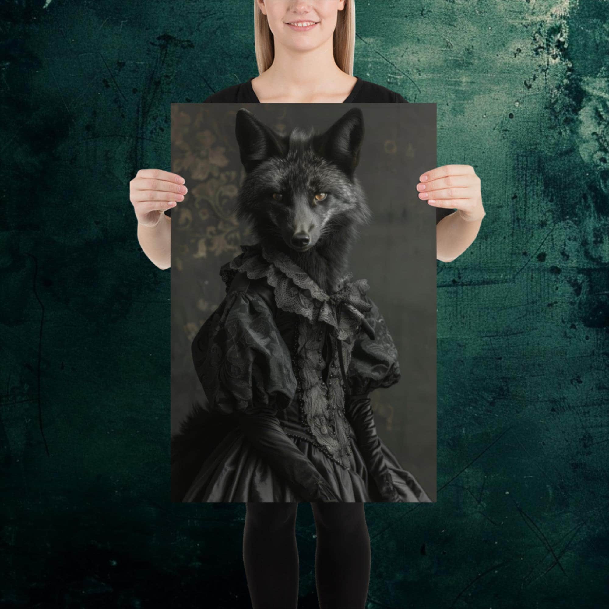 Gothic Black Fox in Dress, Vintage Poster, Art Poster Print, Home Decor ...