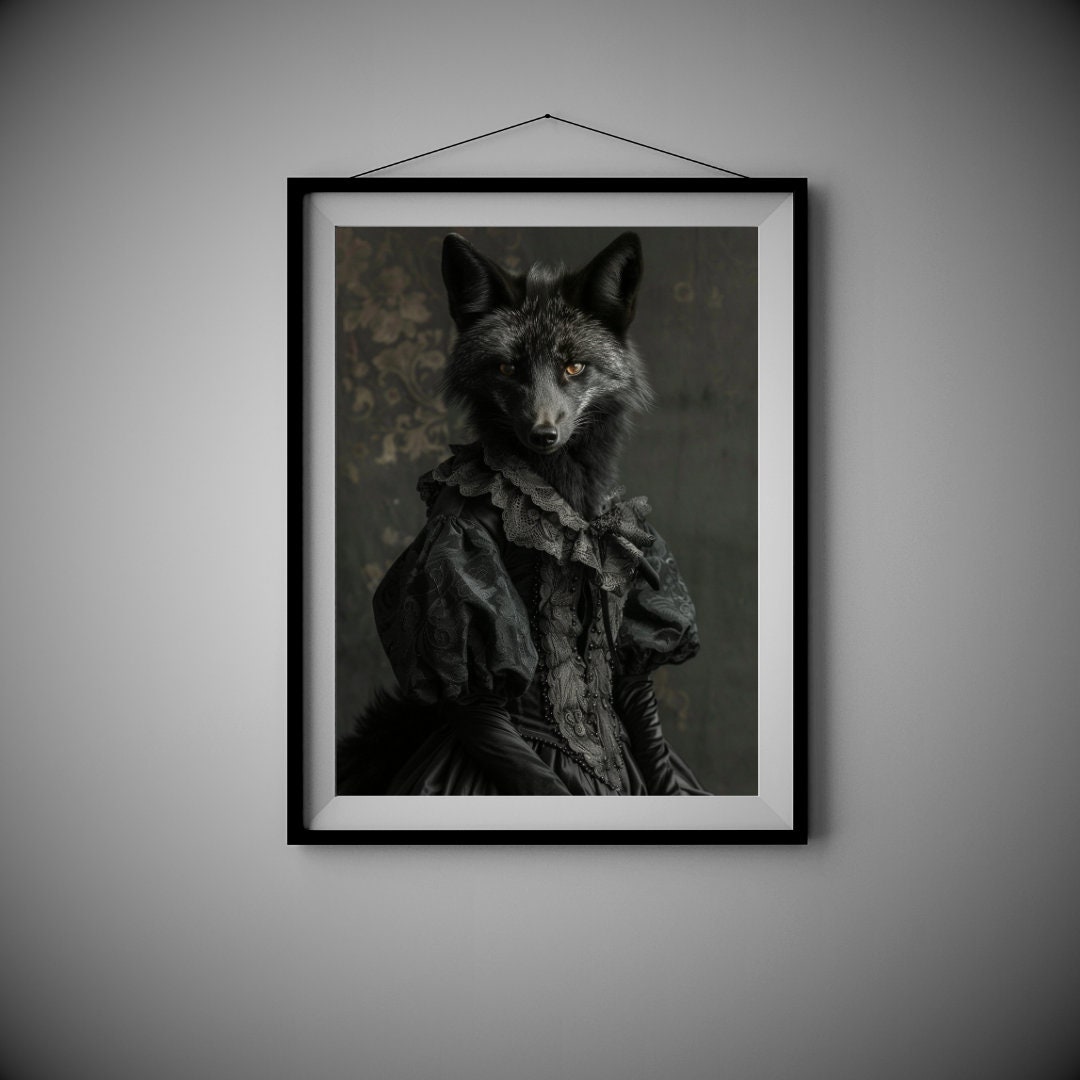 Gothic Black Fox in Dress, Vintage Poster, Art Poster Print, Home Decor ...