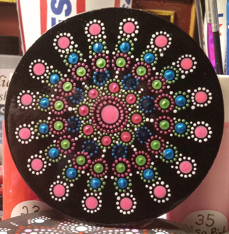 4 Inch Round Dot Mandala in Acrylic Paint on Wood - Etsy