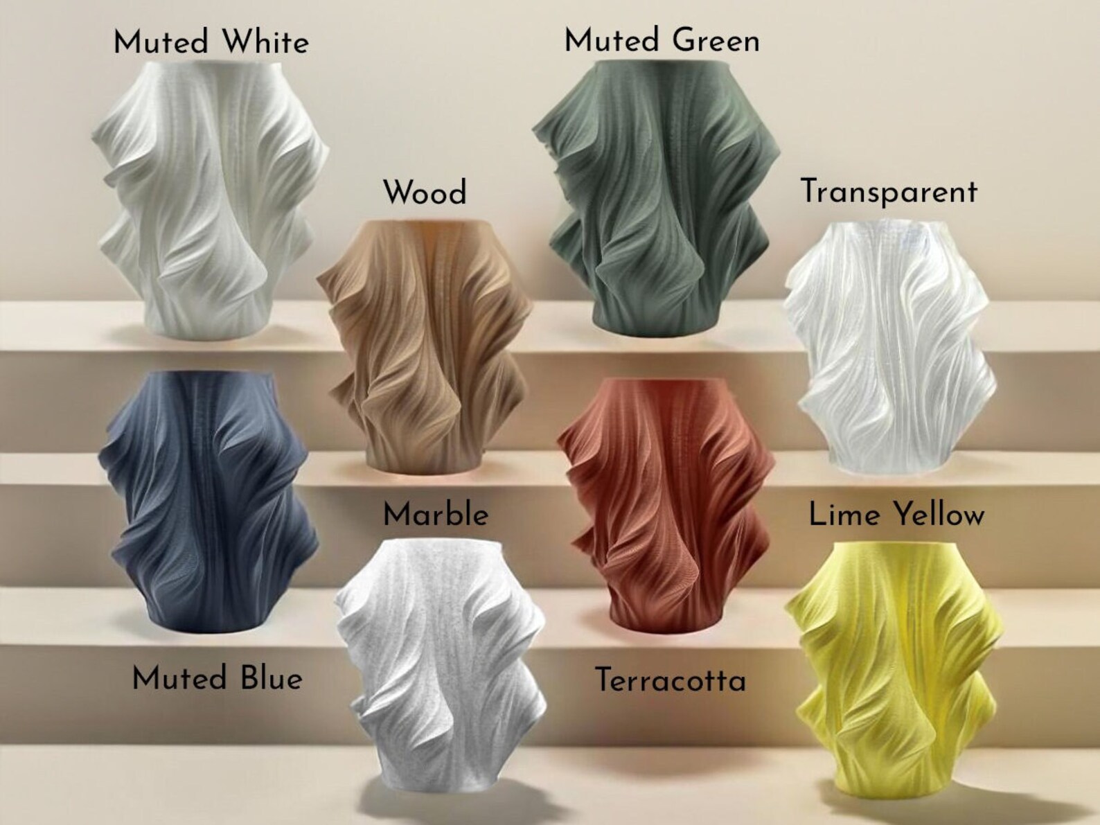 Minimalist 3D Printed Wavy Vase for Dried Flowers Handmade Organic ...