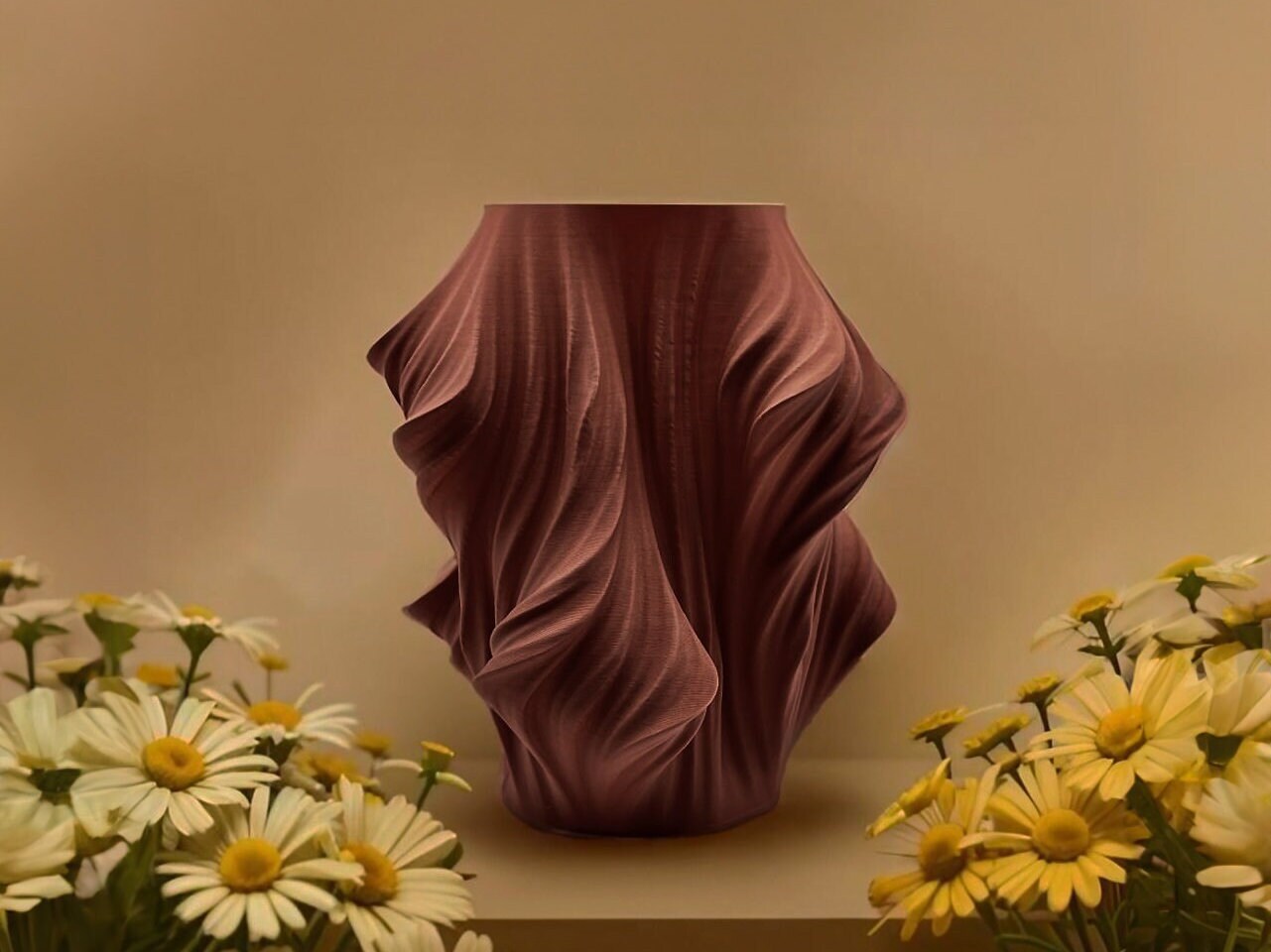 Minimalist 3D Printed Wavy Vase for Dried Flowers Handmade Organic ...