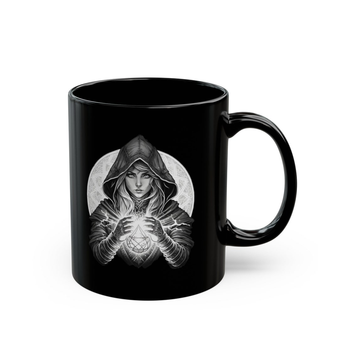 Elven Mage Black Ceramic Mug: Fantasy Coffee & Tea Cup - Etsy