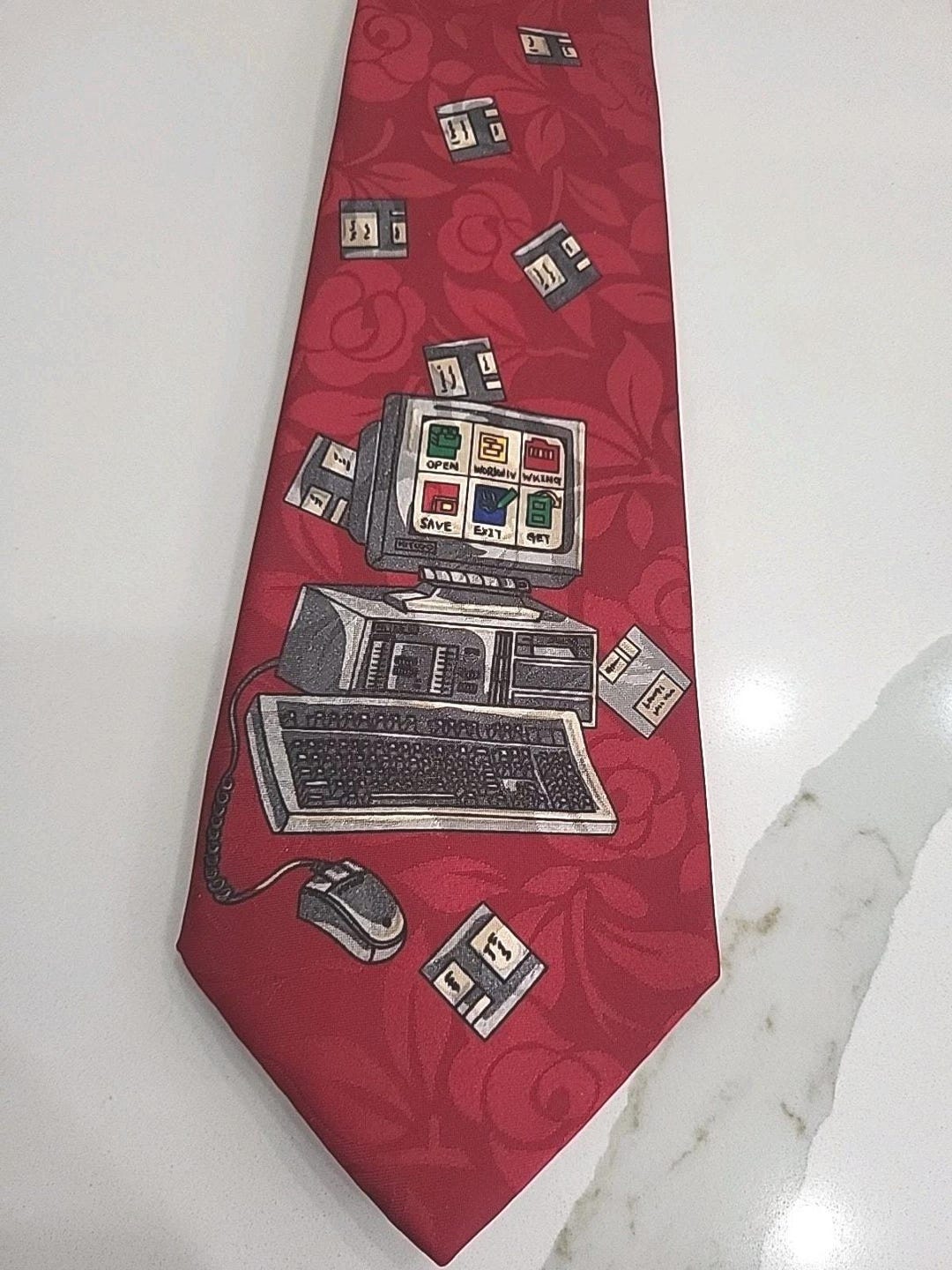 Vintage Computer GEEK Nerd Office Neck Tie - CRT - 5.25 Floppy Disc ...
