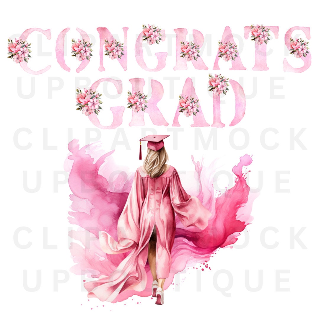 Graduation Clipart, Pink Watercolor Graduation Clipart, Pink School ...
