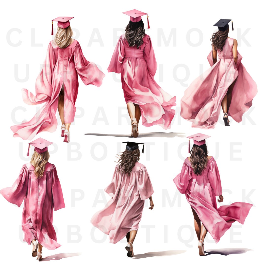Graduation Clipart, Pink Watercolor Graduation Clipart, Pink School ...