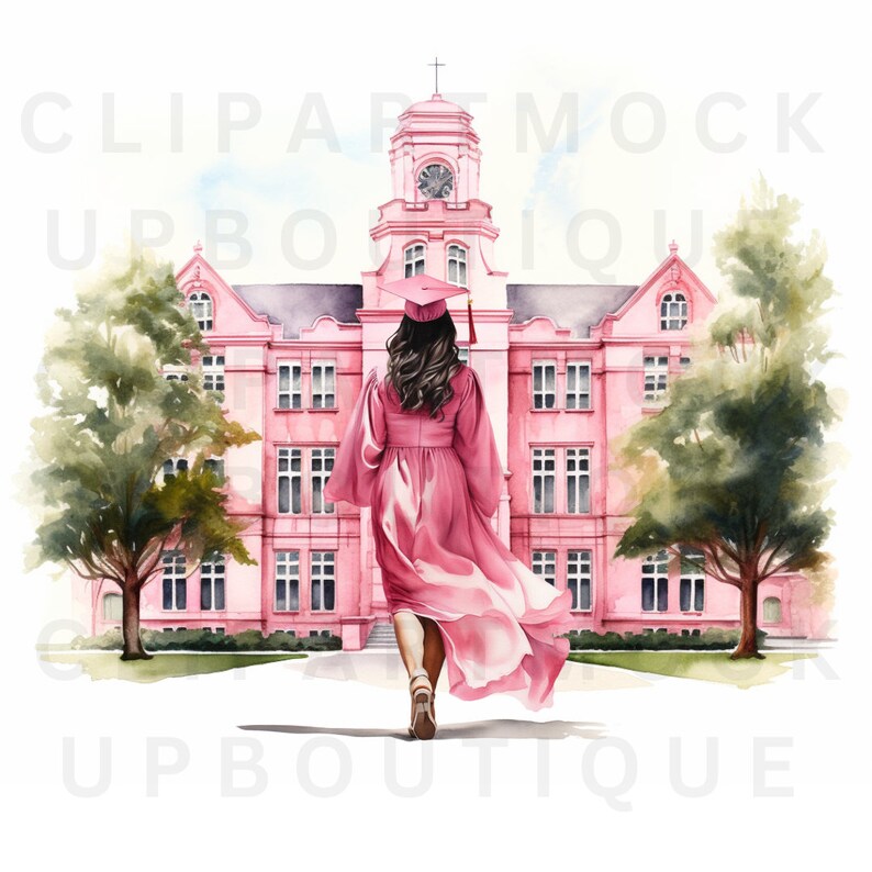 Graduation Clipart, Pink Watercolor Graduation Clipart, Pink School ...
