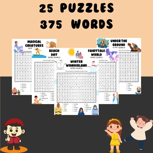 25 Printable Word Search Puzzles for Kids and Adults Instant Download ...