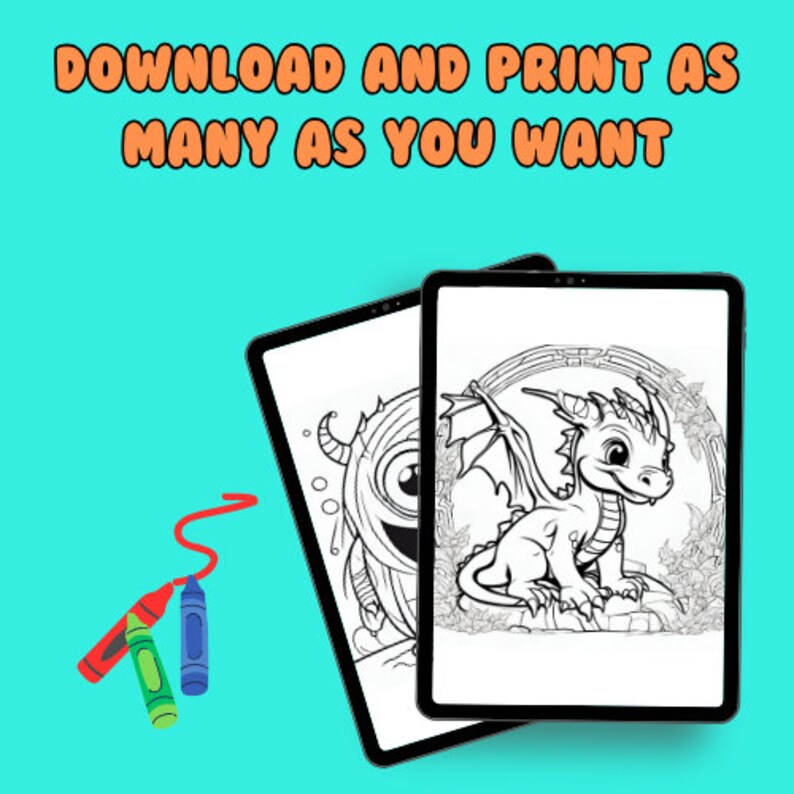 100 Cute Dragons and Monsters Fantasy Coloring Pages for Kids Instant ...