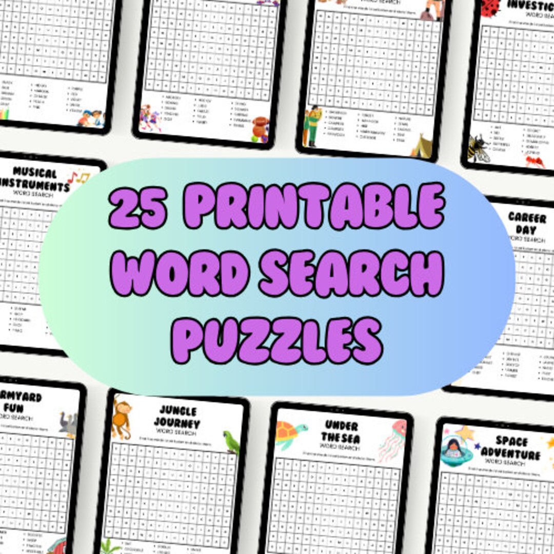 25 Printable Word Search Puzzles for Kids and Adults Instant Download ...