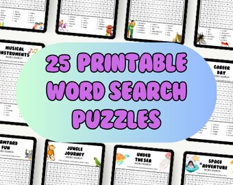 25 Printable Word Search Pages for Kids, Instant Digital Download, Word ...