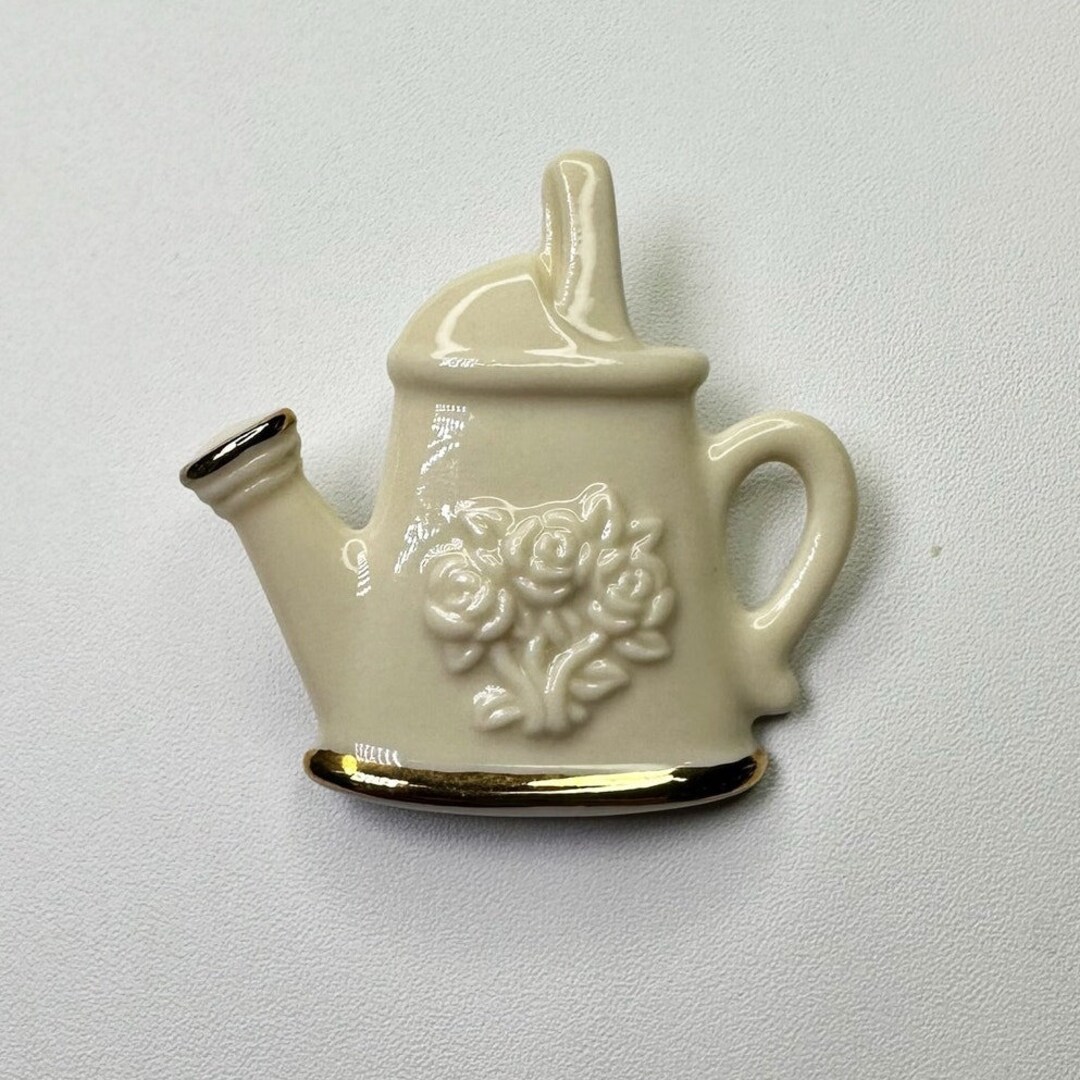 Vintage Lenox Porcelain Watering Can Brooch Floral Design Cream and ...