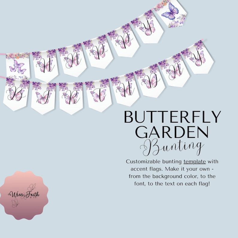 Butterfly Garden Bunting TEMPLATE | DIY | Customize Your Decor | Girls ...