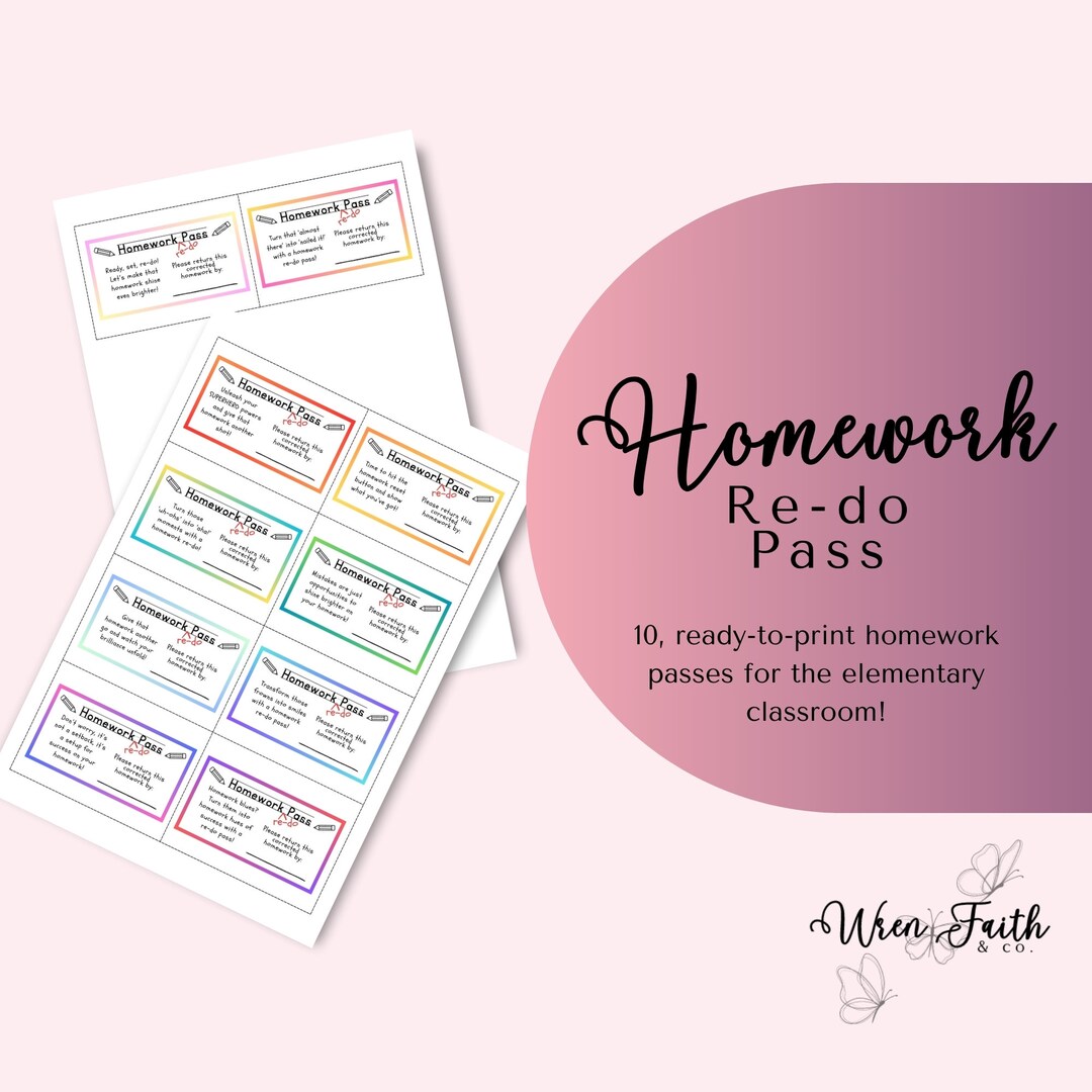 Homework Re-do Pass | Elementary Classroom | Rainbow Gradient | 10 ...