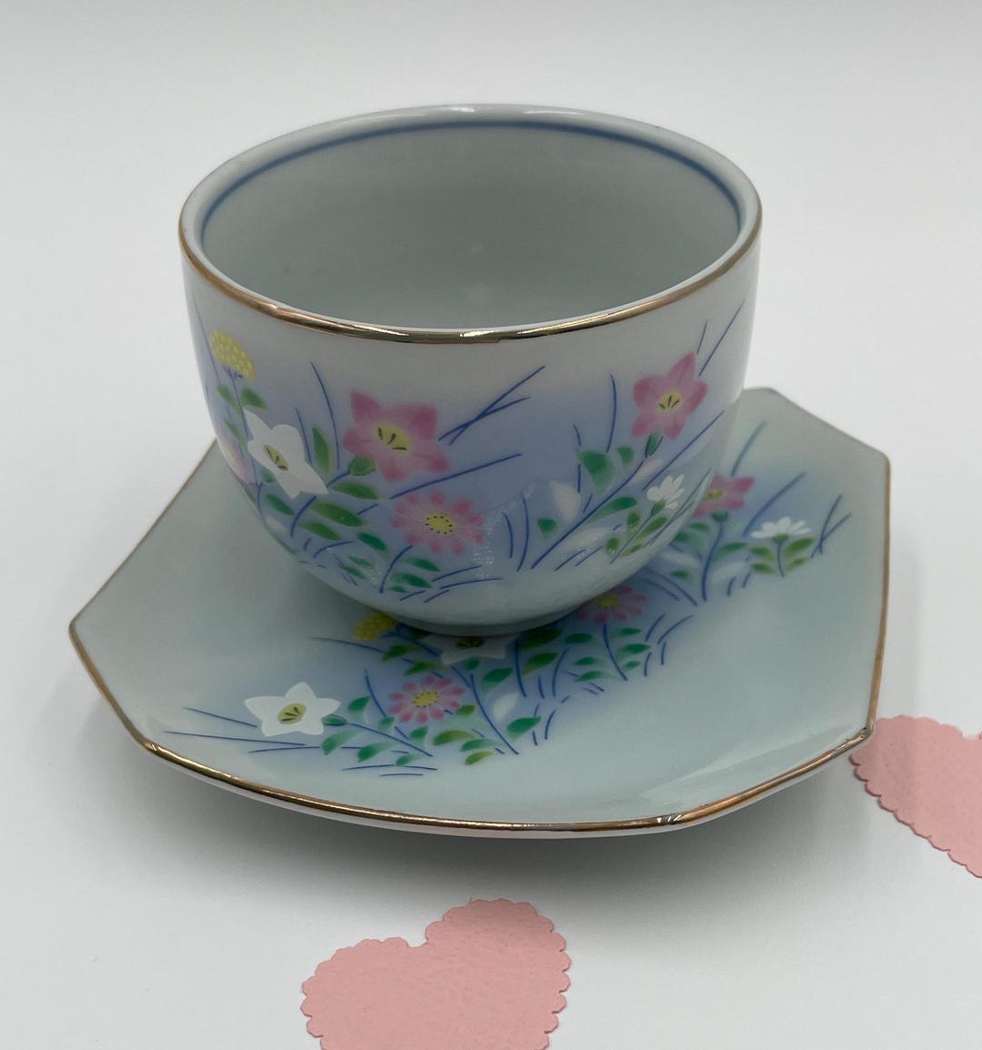 Vintage Teacup and Saucer: Light Blue Floral Tea Set - Etsy