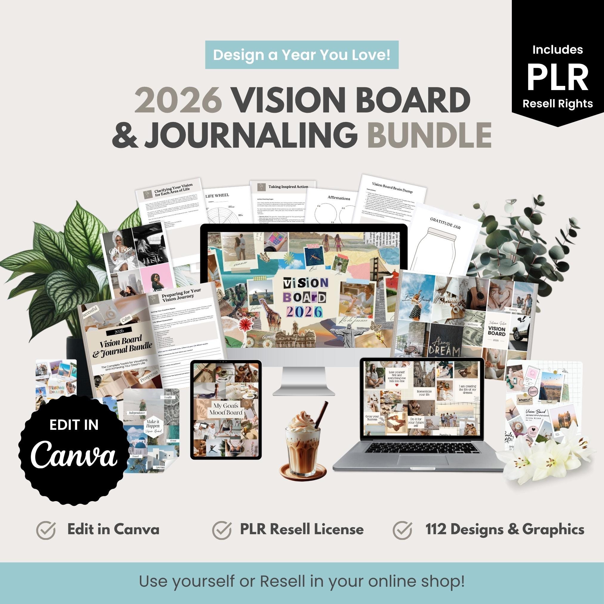 2026 Vision Board & Journaling Bundle | Canva Templates | PLR/MRR ...