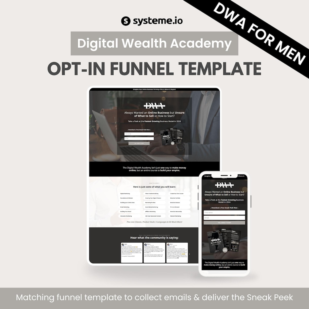 Systeme.io Men's Sneak Peek Funnel Template for DWA Digital Wealth ...