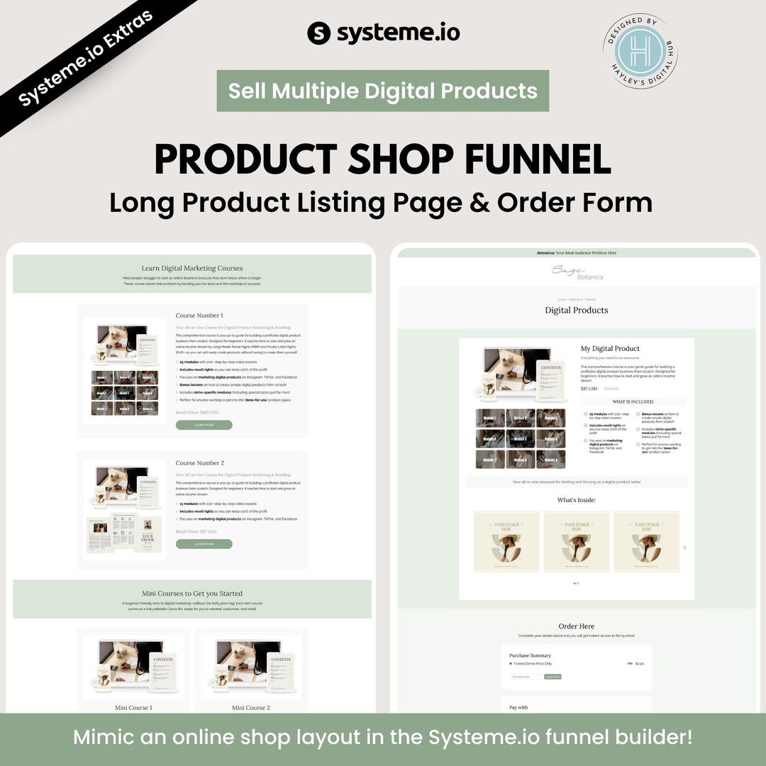 Sage Green Digital Product Shop Funnel Template: Systeme.io Sales Page ...