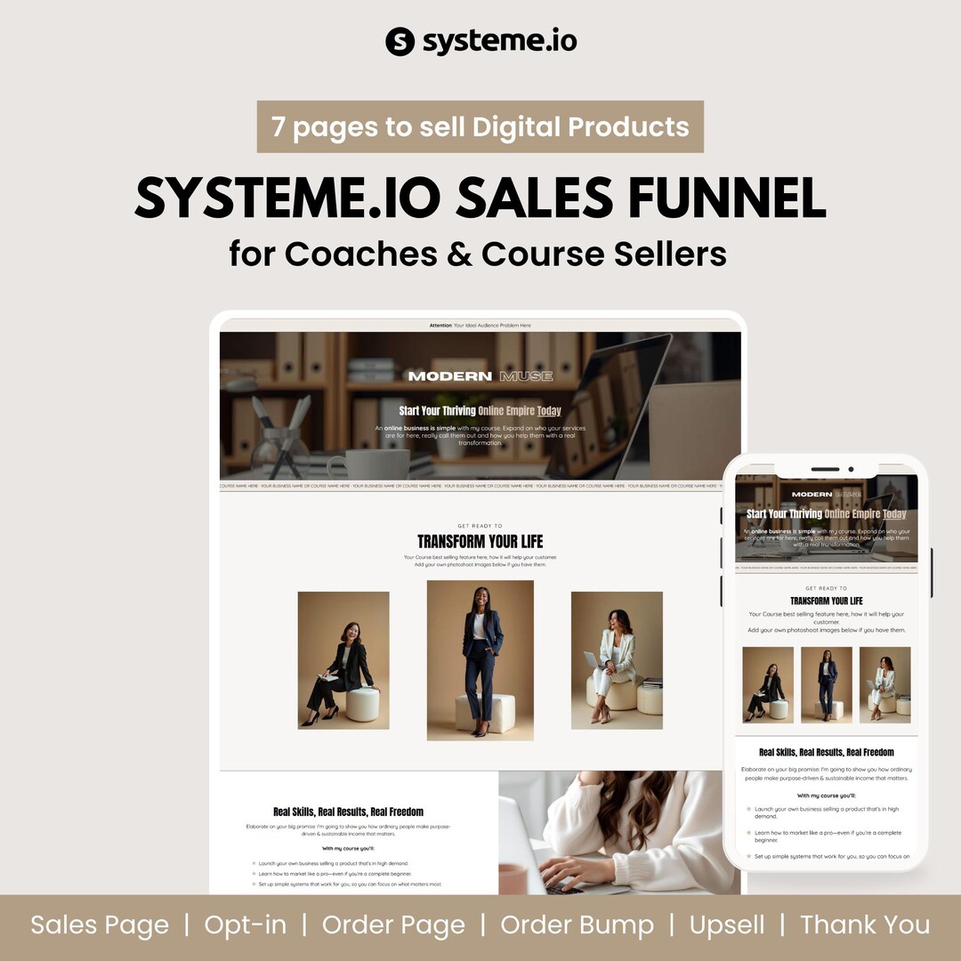 Modern Muse - Systeme.io Funnel Template. Sales Page. Opt-in. Order ...