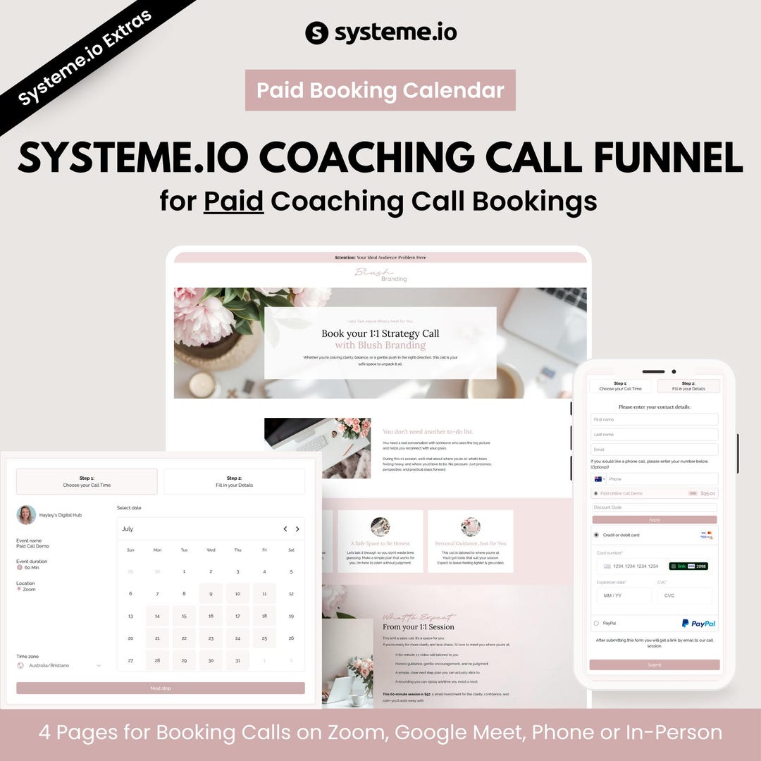 Blush Paid Book a Call Systeme.io Funnel Template, Online Calendar, Sales Funnel, Systeme Zoom ...