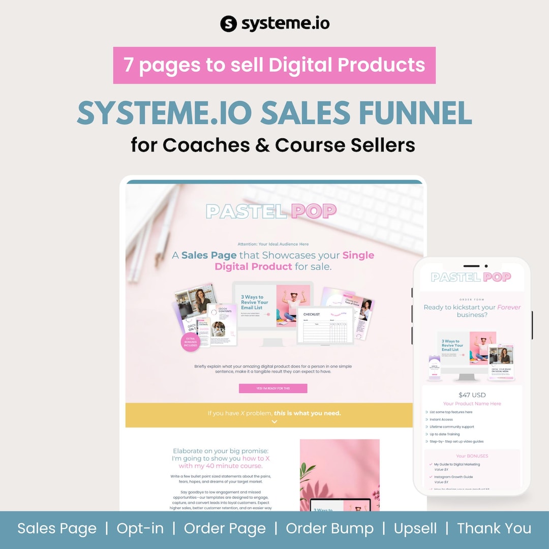 Systeme.io Funnel Template. Pastel Pop Design. Sales Page. Opt-in ...