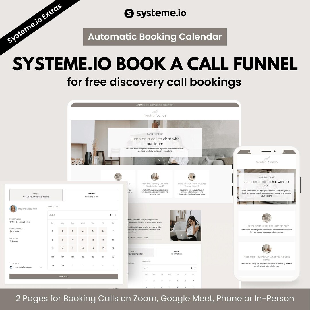Book a Call Systeme.io Funnel Template, Online Calendar Opt-in, Sales ...