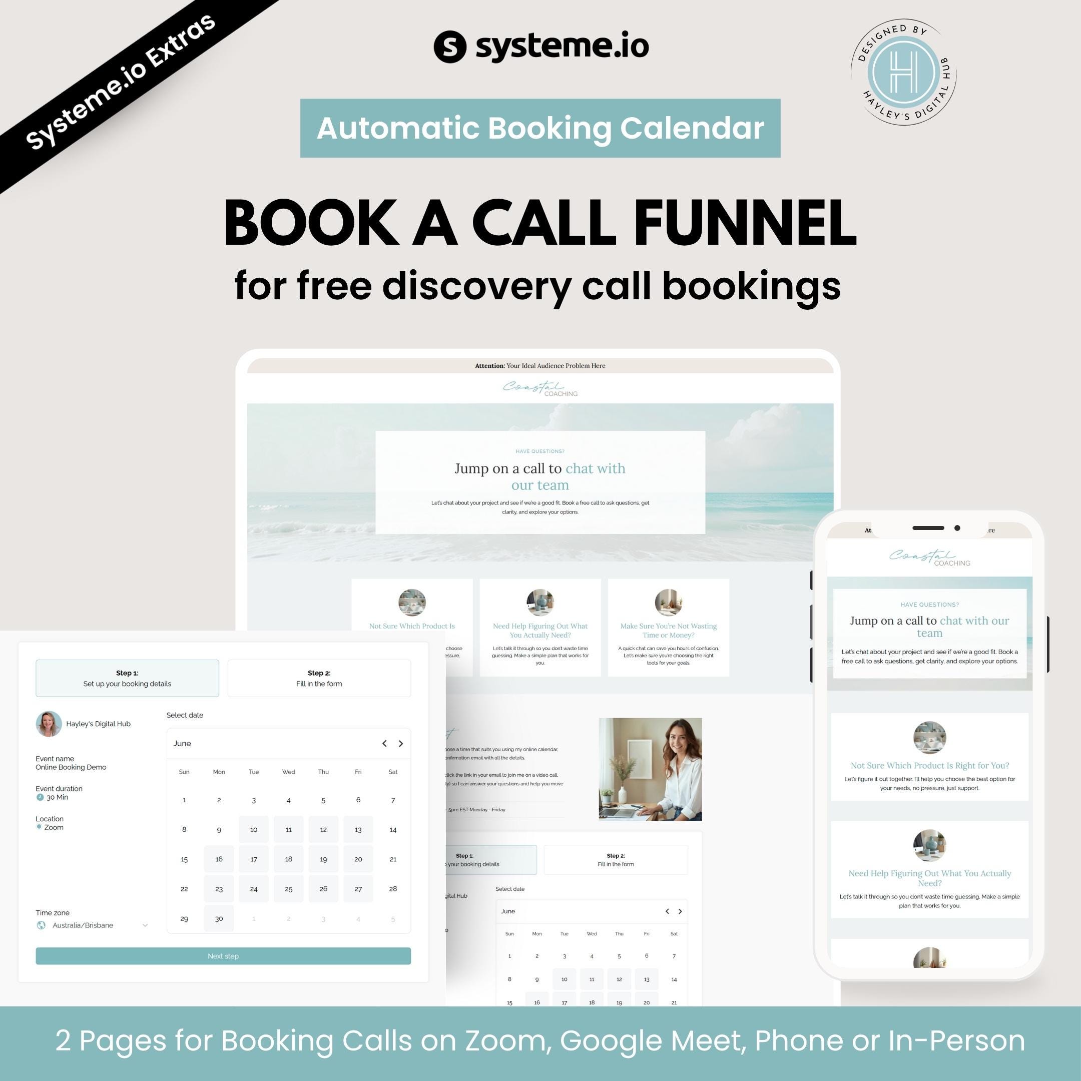 Coastal Book a Call Funnel Template: Systeme.io Online Calendar ...