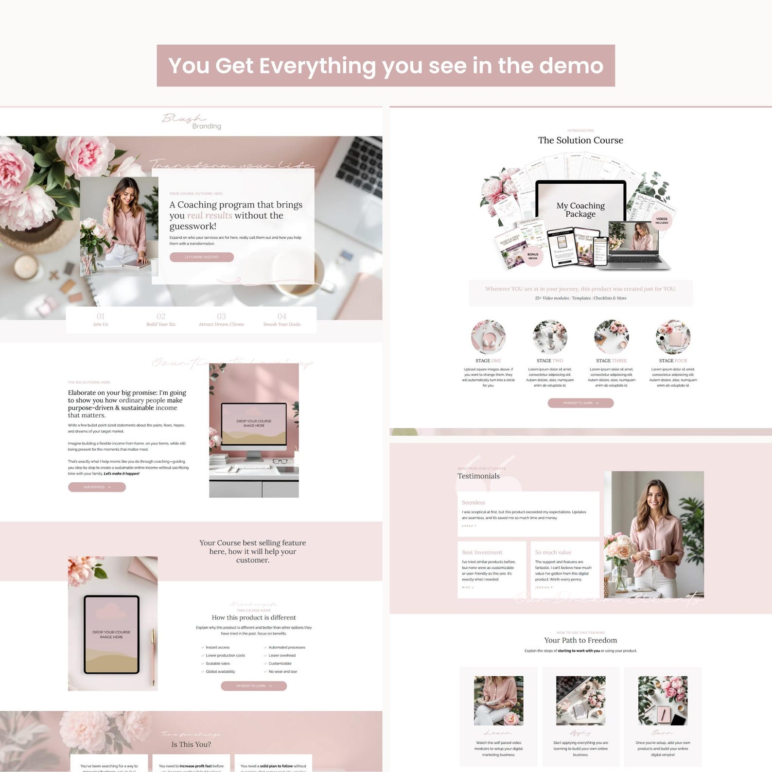 Blush Branding Systeme.io Funnel Template. Sales Page. Opt-in. Order Bump. Upsell. Digital ...