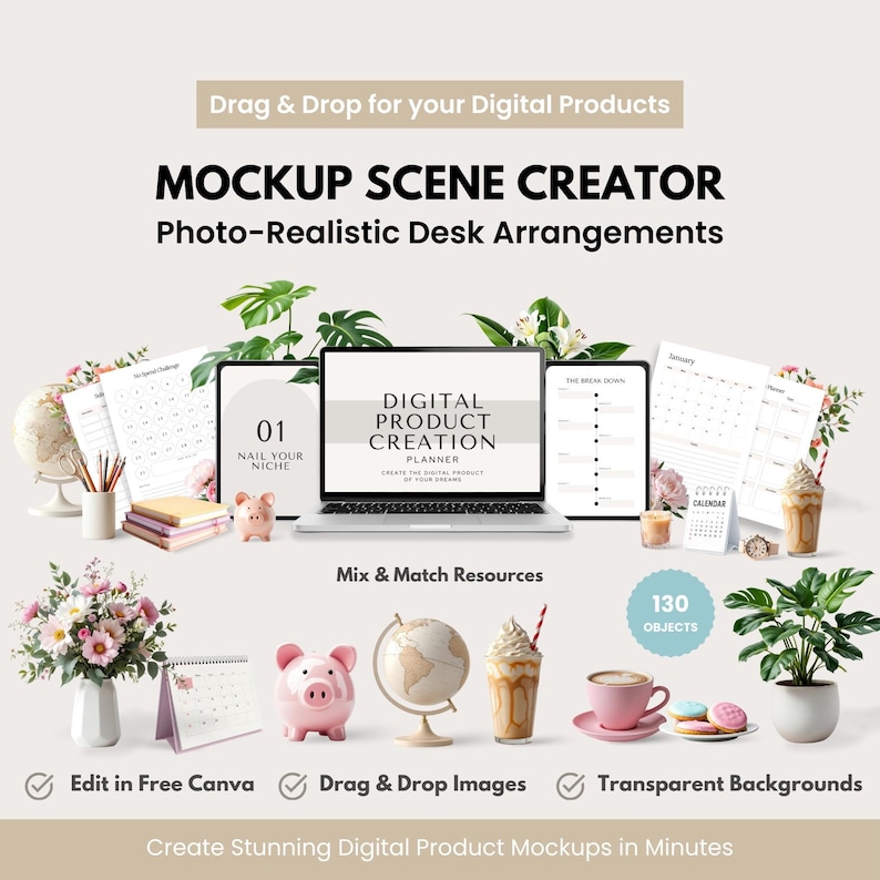 Canva Mockup Scene Creator Bundle: Desk and Workspace Digital Product ...