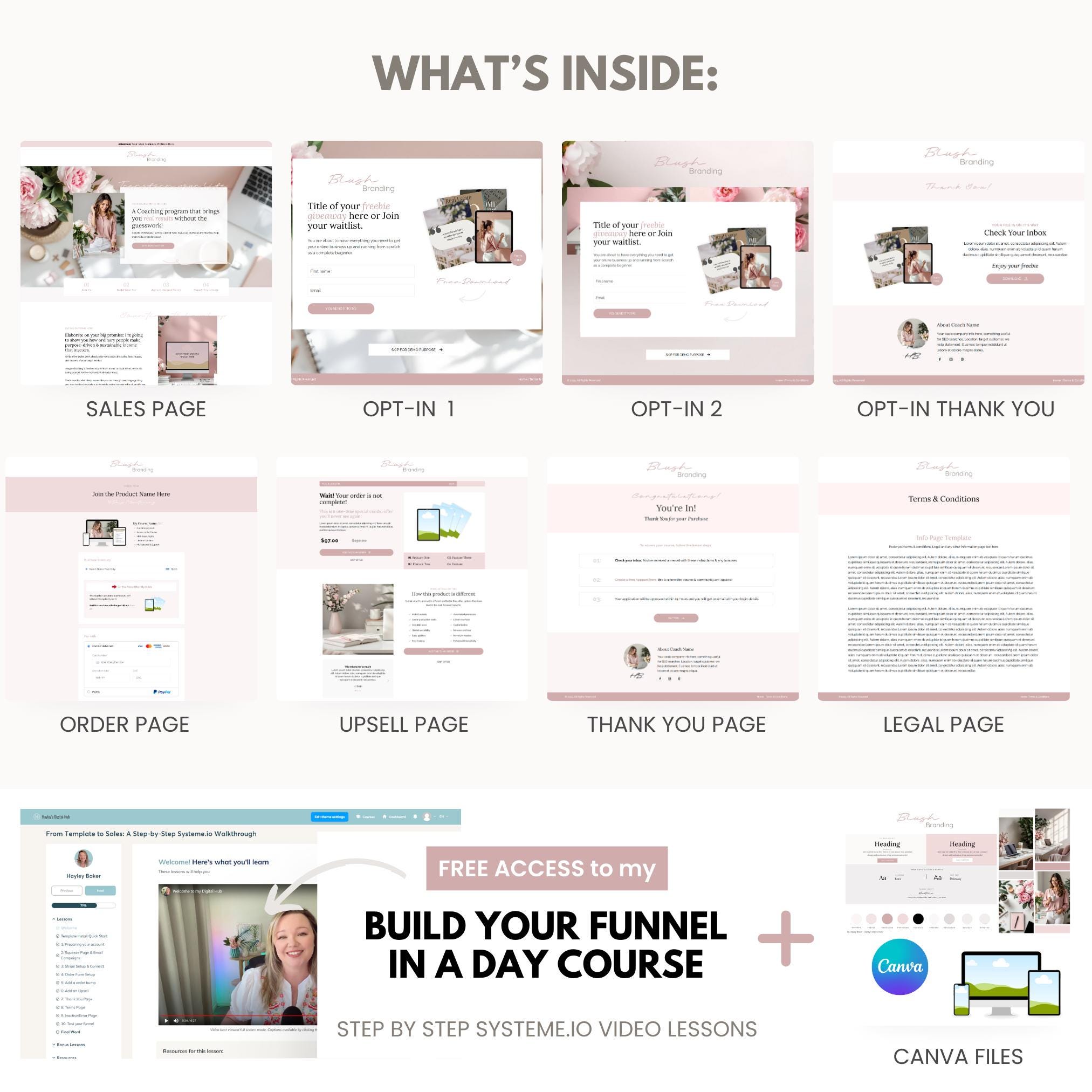 Blush Branding Systeme.io Funnel Template. Sales Page. Opt-in. Order Bump. Upsell. Digital ...