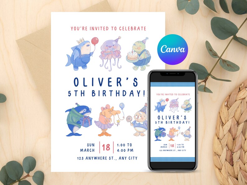 Under the Sea Birthday Invitation Ocean Animals Party Invite Kids ...