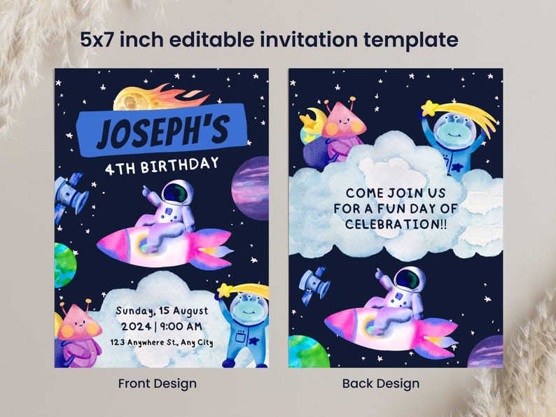 Outer Space Birthday Invitation Boy Astronauts Planets Party Invite ...