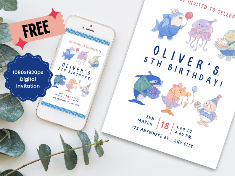 Under the Sea Birthday Invitation Ocean Animals Party Invite Kids ...