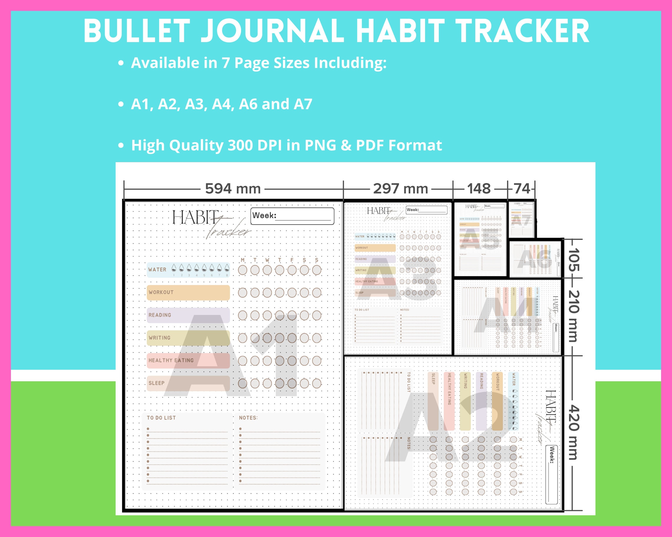 Bullet Journal Habit Tracker Printable Journal Sizes A1, A2, A3, A4 A5 ...