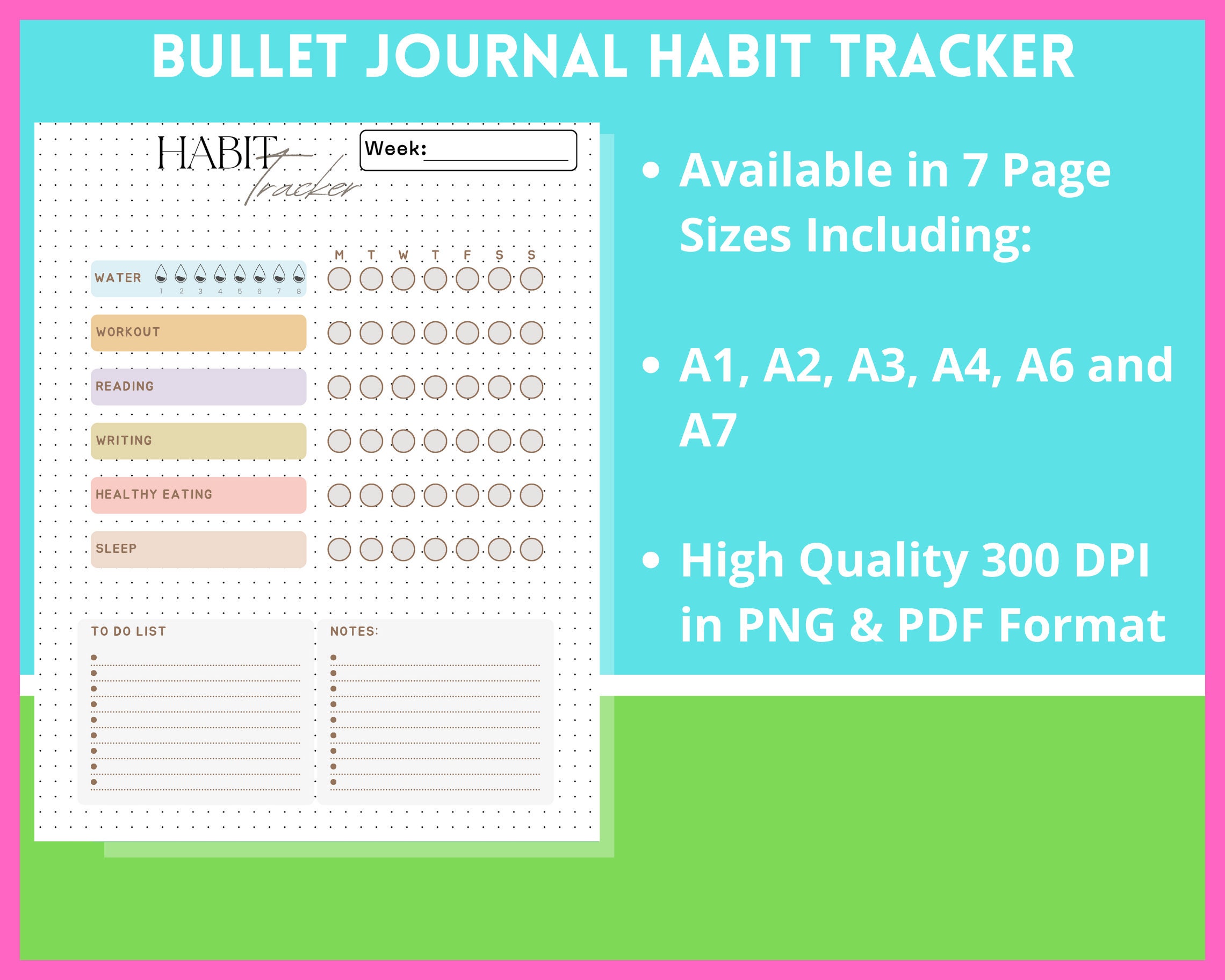 Bullet Journal Habit Tracker Printable Journal Sizes A1, A2, A3, A4 A5 ...