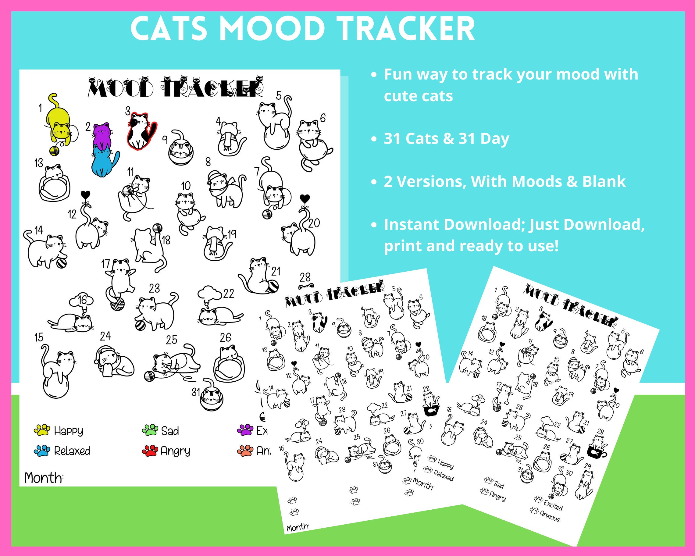 Cat Mood Tracker Printable Digital Download - Etsy