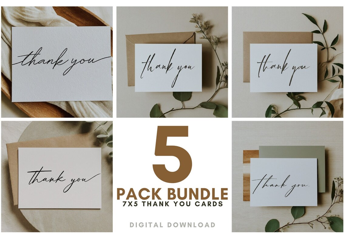 Printable Thank You Cards - 5 Different Styles, Bundle, Simple ...