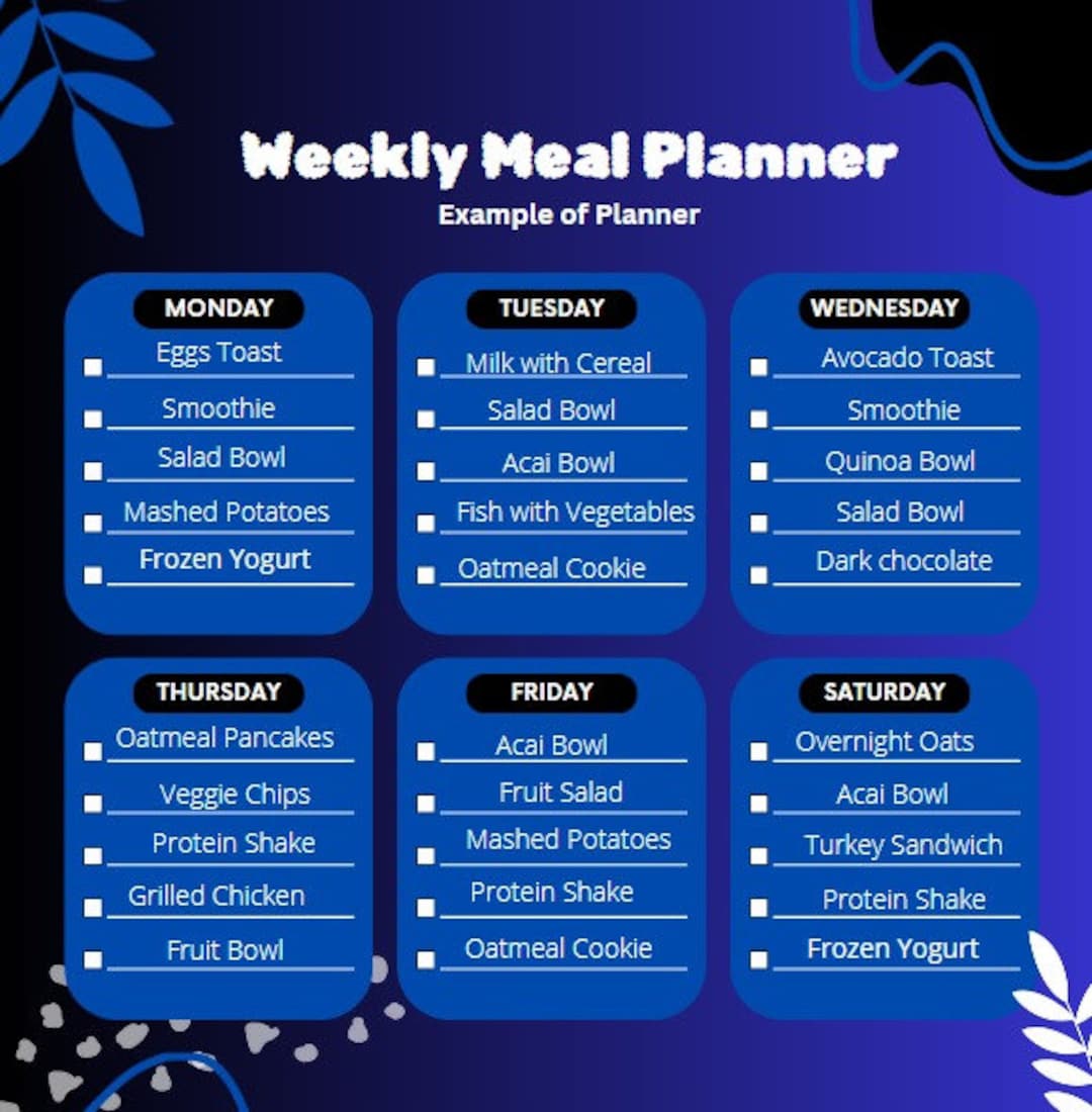 Meal Planner Digital Printable Template, 7 Day Menu Plan, Food Plan ...