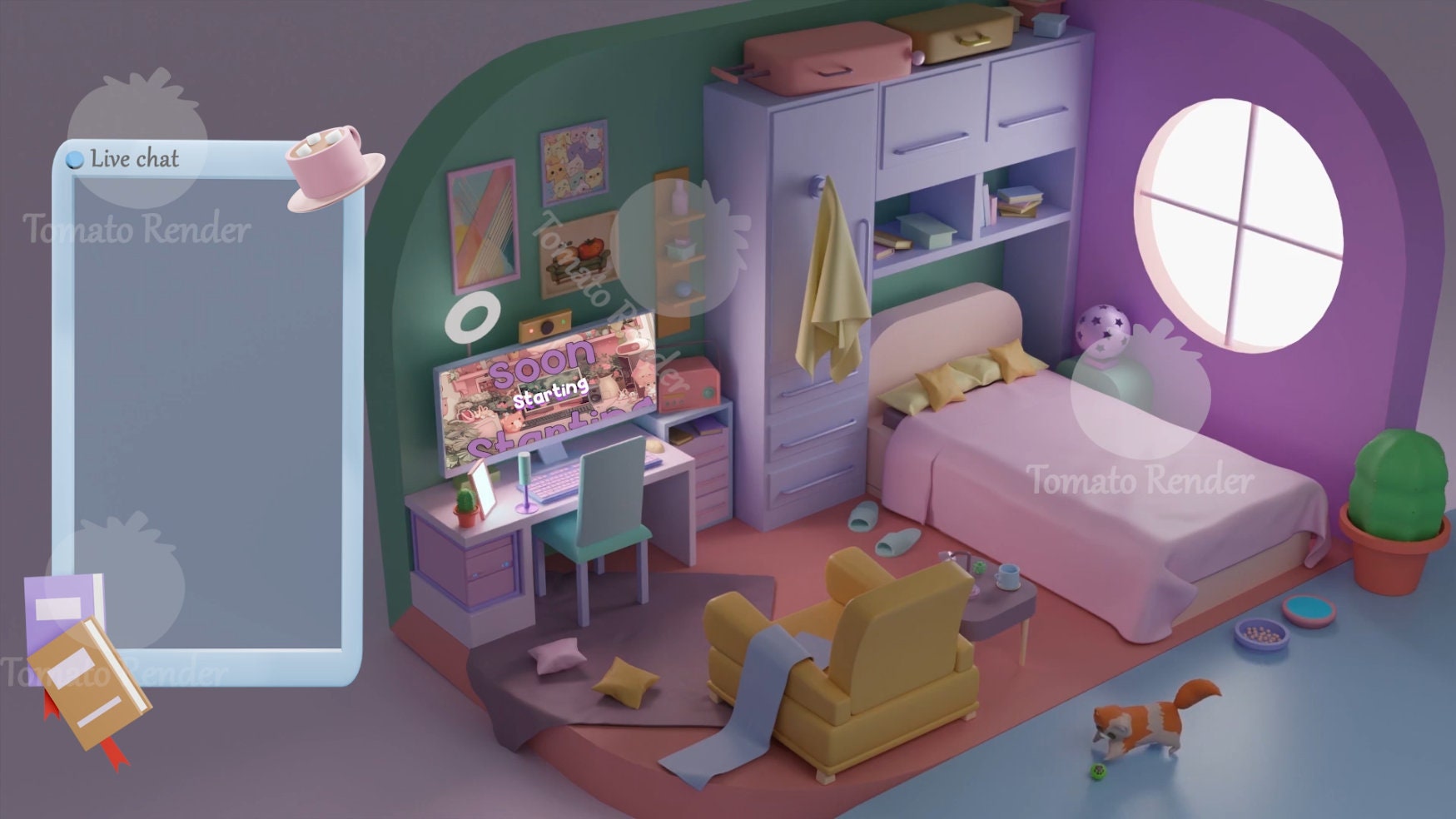 Cute 3D Animated Stream Transition | Cat, Room, Overlay (WEBM) - Etsy