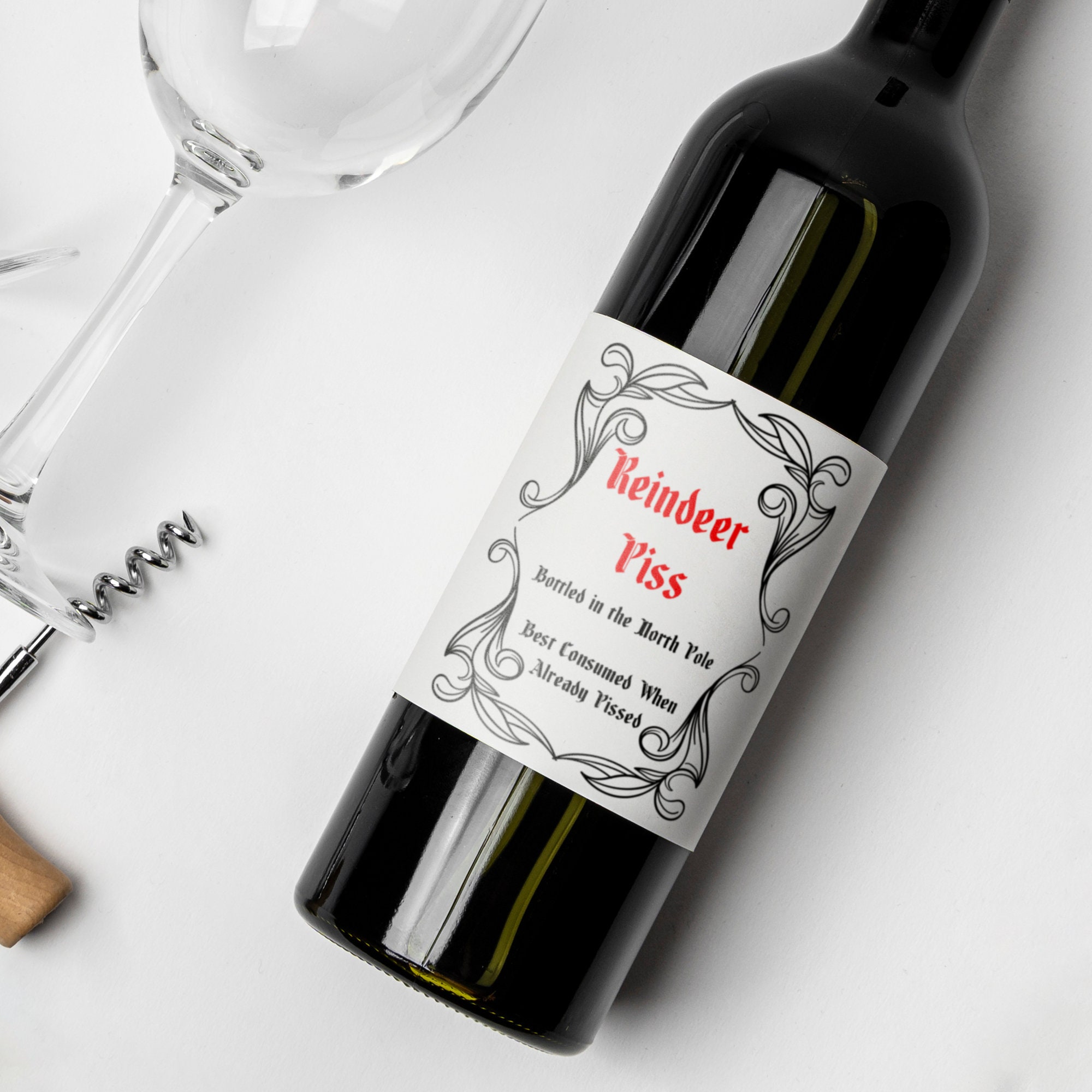 Reindeer P!ss Funny Wine Label, Christmas Wine Label, Winter Wine Label ...