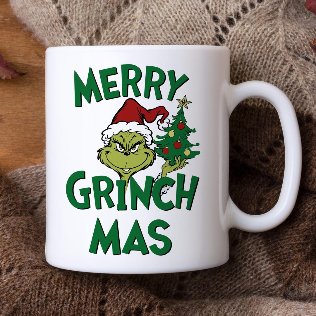 Merry Grinchmas Mug, Grinch Coffee Mug, Christmas Tree Mug, Festive ...