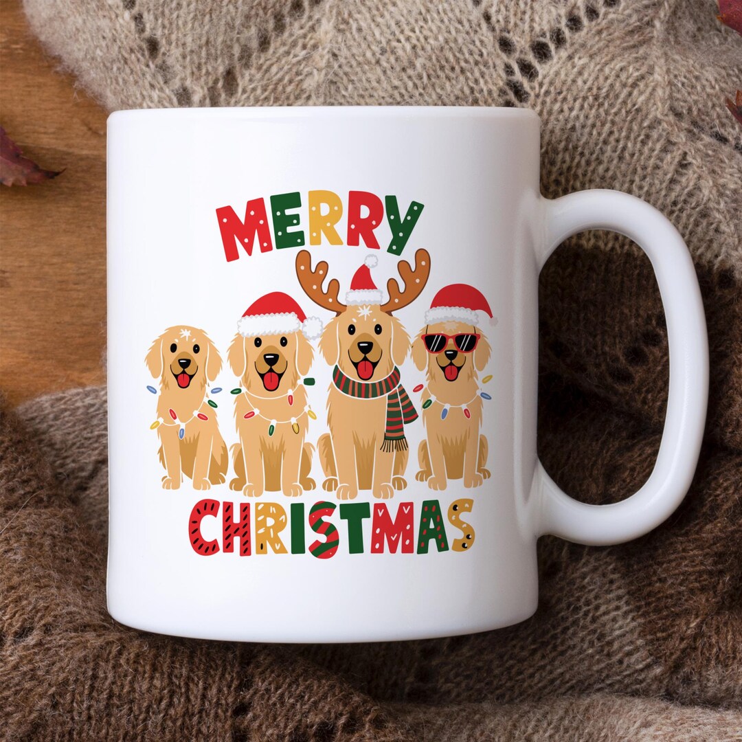 Merry Christmas Mug, Dogs Mug, Cute Mug, White Coffee Mug, Ceramic Mug ...